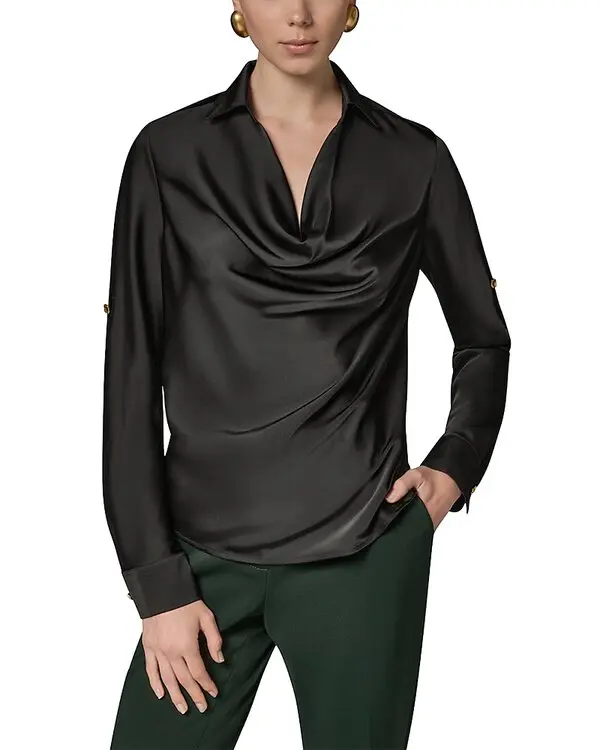 Donna Karan New York Roll Tab Cowl Neck Shirt - Black