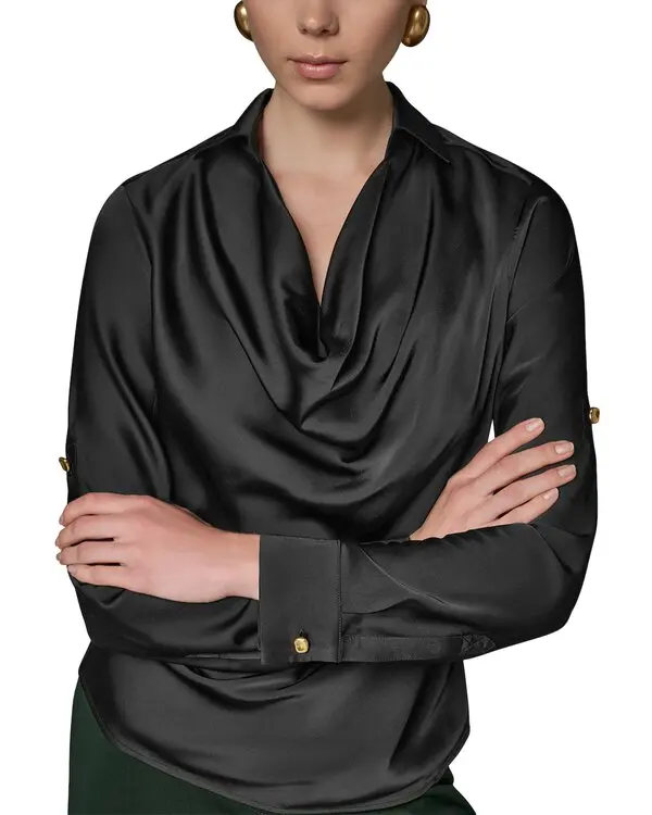 Donna Karan New York Roll Tab Cowl Neck Shirt - Black