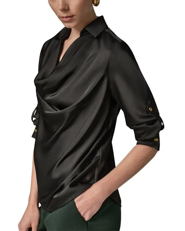 Donna Karan New York Roll Tab Cowl Neck Shirt - Black