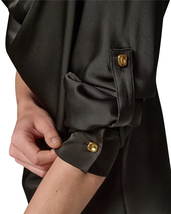 Donna Karan New York Roll Tab Cowl Neck Shirt - Black