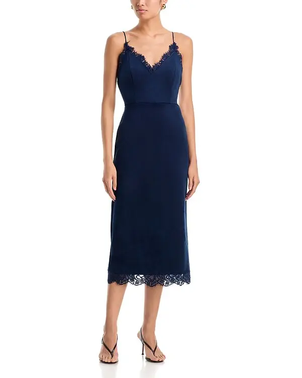 Aqua Faux Suede Lace Trim Slip Dress Exclusive - Navy