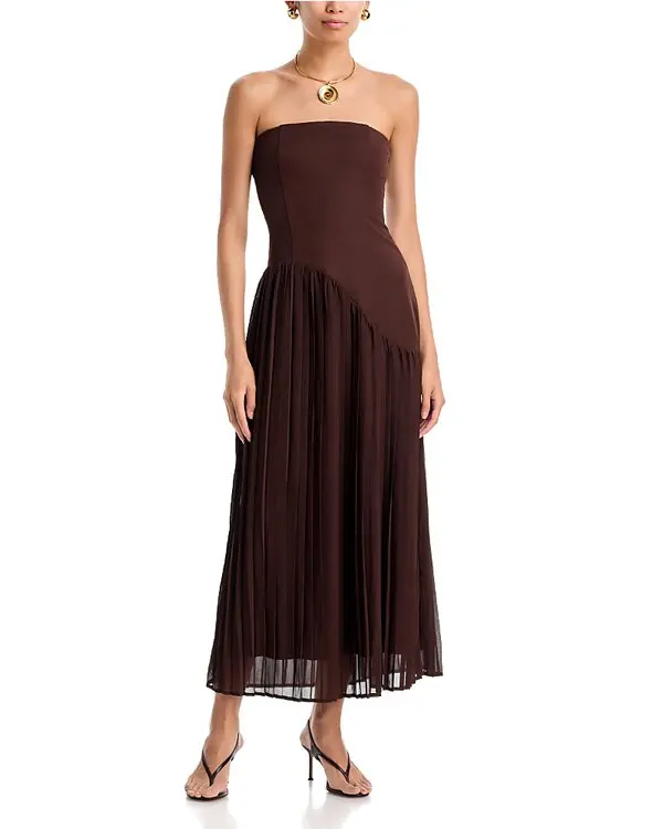 Aqua Strapless Curved Seam Maxi Dress Exclusive - Brown