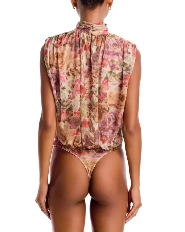 Aqua Mock Neck Mesh Blouson Bodysuit Exclusive