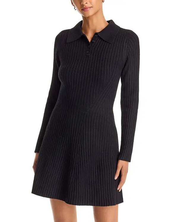 Aqua Poppaea Ribbed Mini Sweater Dress Exclusive - Black