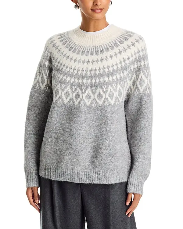Aqua Hasana Fair Isle Crewneck Sweater Exclusive - Grey/ivory
