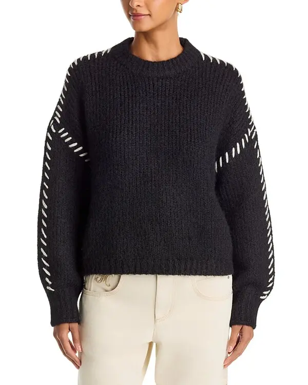 Aqua Whipstitch Trim Crewneck Sweater Exclusive - Black/ivory