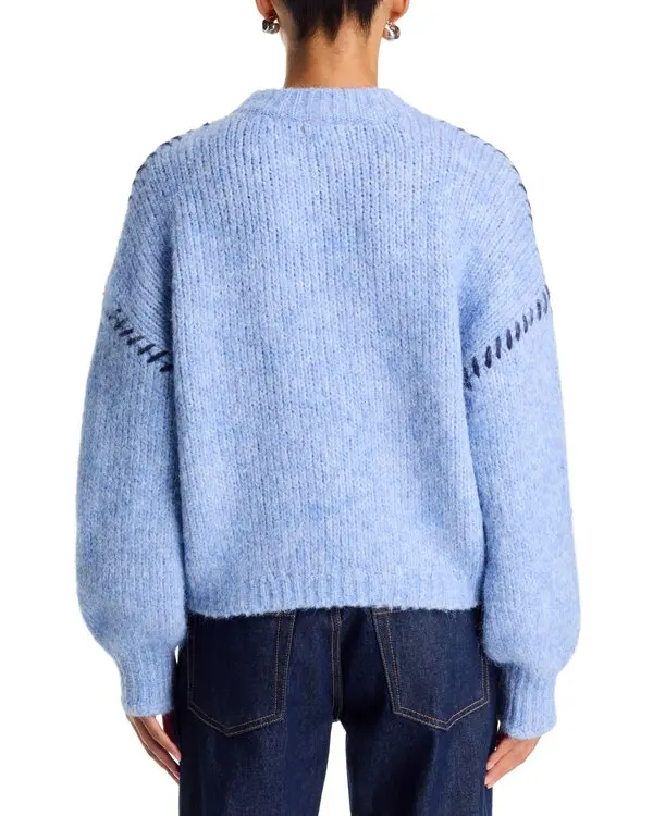 Aqua Whipstitch Trim Crewneck Sweater Exclusive - Blue/navy