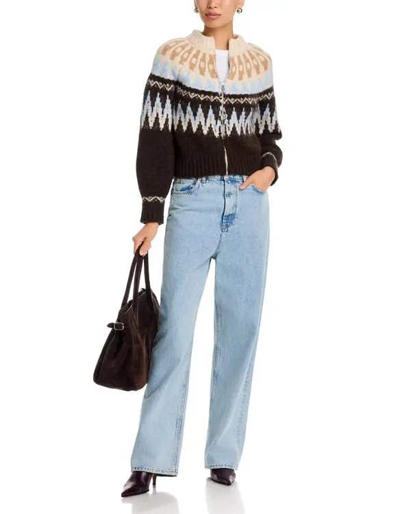 Aqua Fair Isle Zip Front Cardigan Exclusive