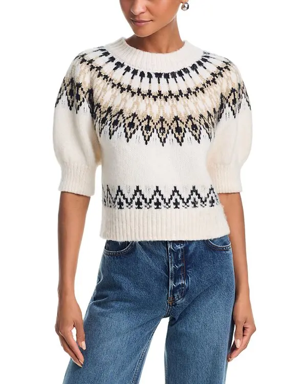 Aqua Short Sleeve Fair Isle Crewneck Sweater Exclusive - Ivory Multi