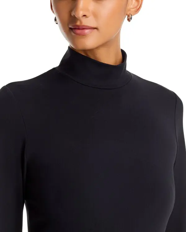 Aqua Turtleneck Mixed Media Faux Leather Dress