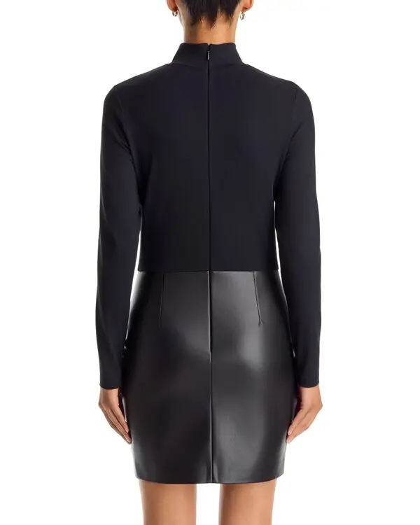Aqua Turtleneck Mixed Media Faux Leather Dress
