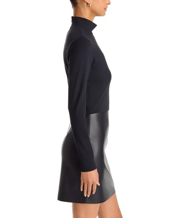 Aqua Turtleneck Mixed Media Faux Leather Dress