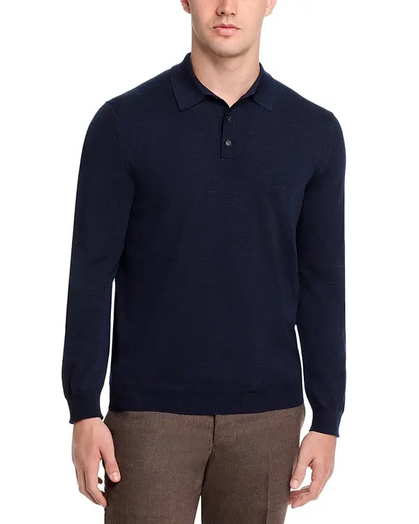 SLOWEAR Flex Wool Blend Three Button Polo Sweater - Dark Blue