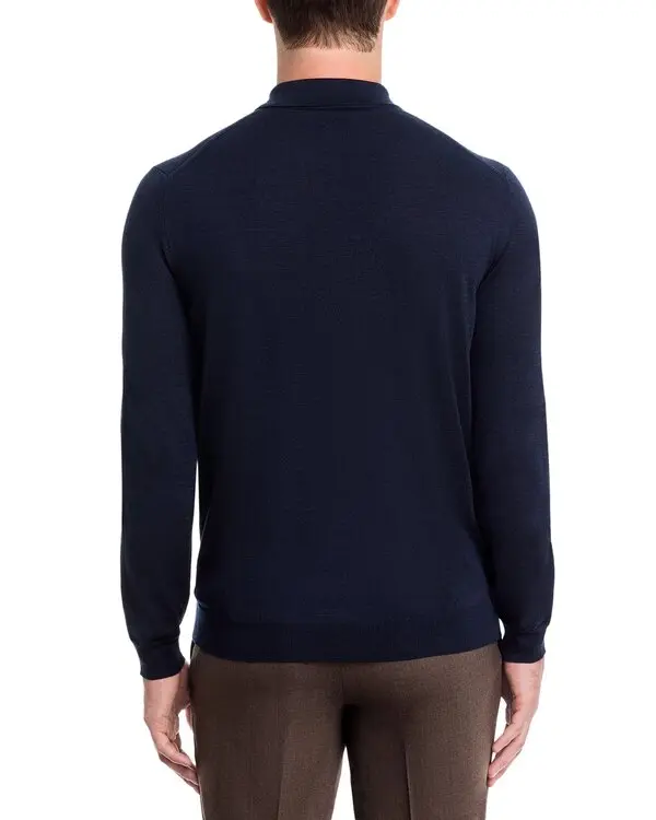 SLOWEAR Flex Wool Blend Three Button Polo Sweater - Dark Blue