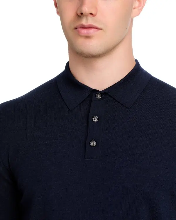 SLOWEAR Flex Wool Blend Three Button Polo Sweater - Dark Blue