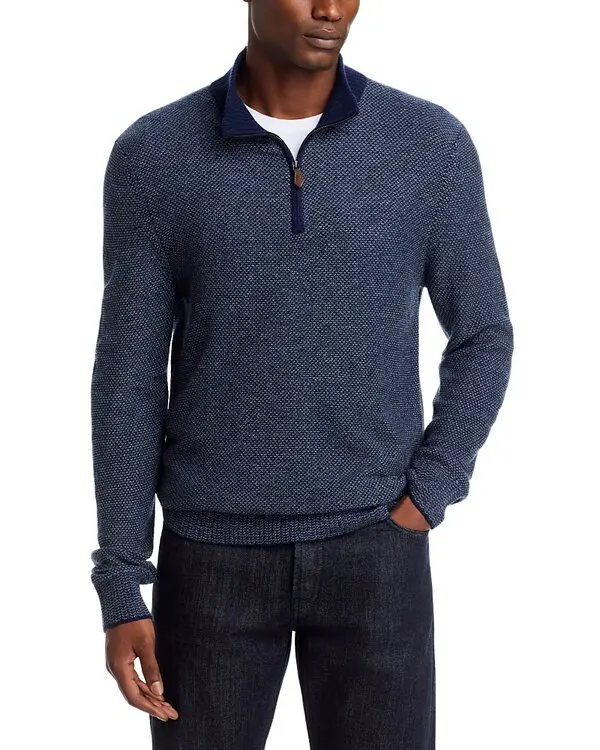 Bloomingdale'S Jacquard Quarter Zip Wool Blend Sweater - True Blue Multi