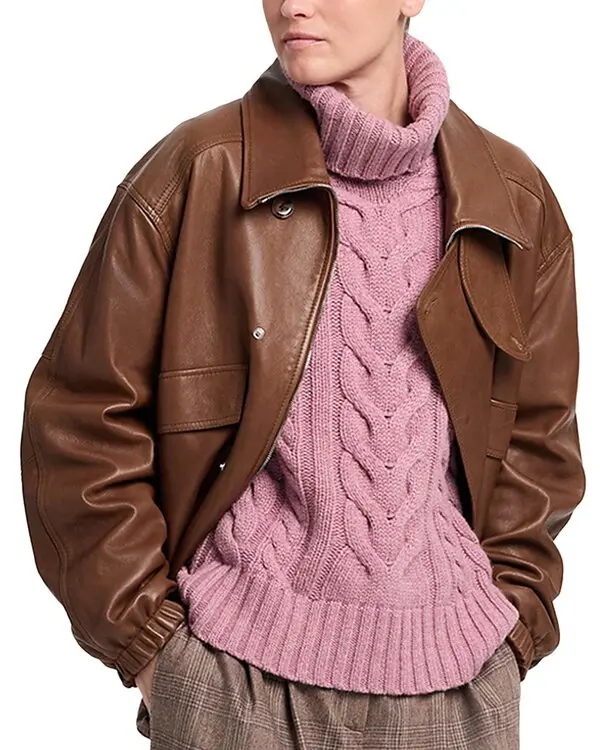 TWP Hunter Leather Zip Front Jacket - Bison