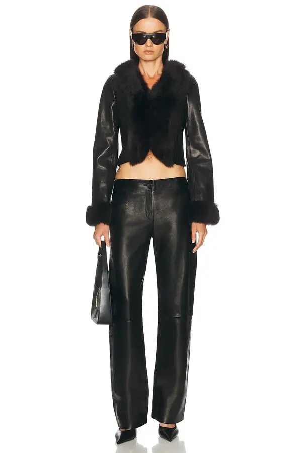 Nour Hammour Sofie Cropped Leather And Shearling Jacket - Noir Classique
