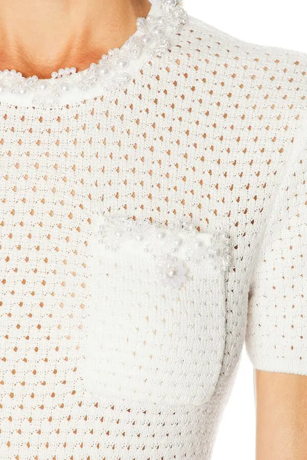SELF-PORTRAIT Pearl Trim Top - Cream