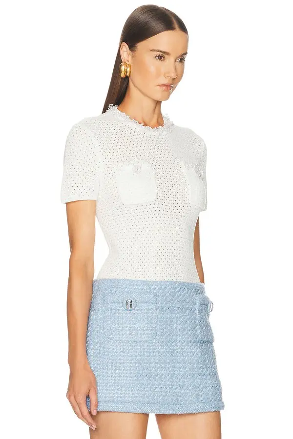 SELF-PORTRAIT Pearl Trim Top