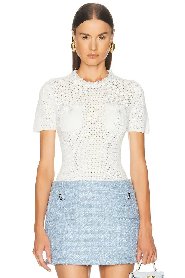 SELF-PORTRAIT Pearl Trim Top - Cream