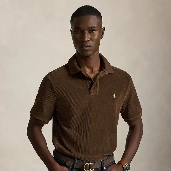 Ralph Lauren Classic Fit Knit Corduroy Polo Shirt - Nutmeg Brown