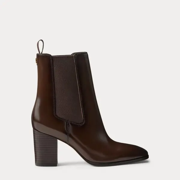 Ralph Lauren Raelynn Glazed Leather Bootie - Chestnut Brown