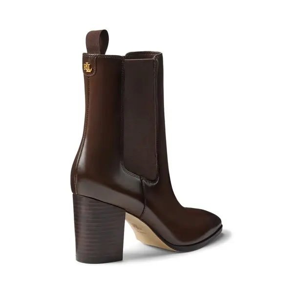 Ralph Lauren Raelynn Glazed Leather Bootie - Chestnut Brown