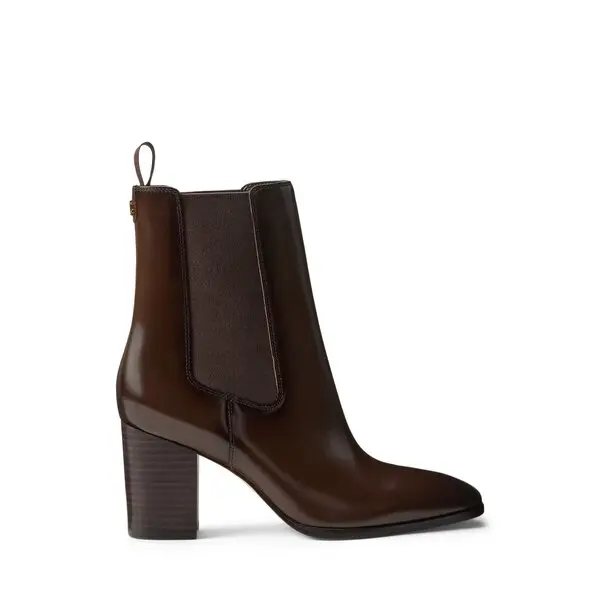 Ralph Lauren Raelynn Glazed Leather Bootie - Chestnut Brown