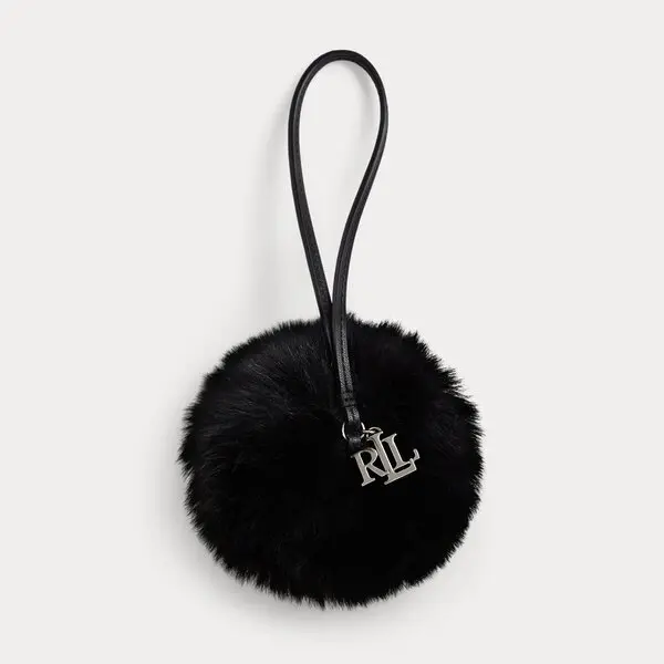 Ralph Lauren Leather & Shearling Pom-pom Bag Charm - Black