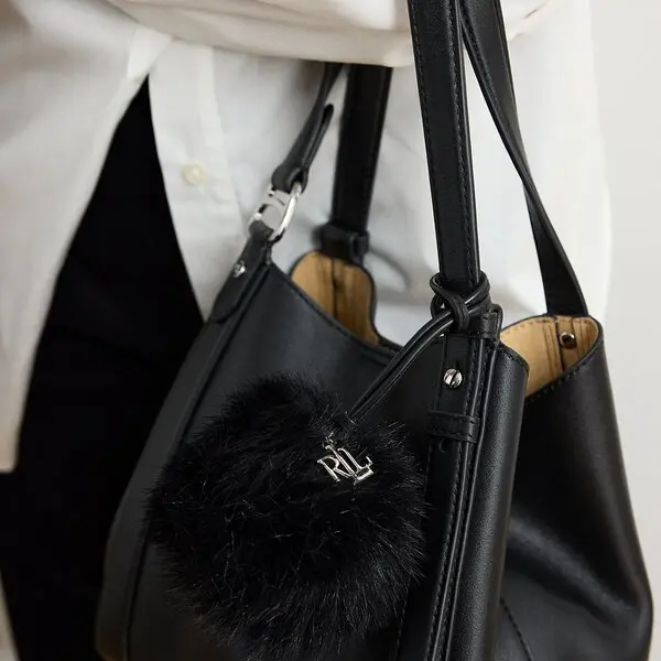 Ralph Lauren Leather & Shearling Pom-pom Bag Charm - Black