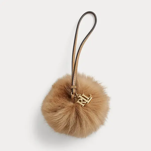 Ralph Lauren Leather & Shearling Pom-pom Bag Charm - Camel