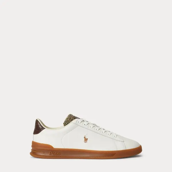 Ralph Lauren Heritage Court Ii Leather-tweed Sneaker - Deckwash White/brown Mult