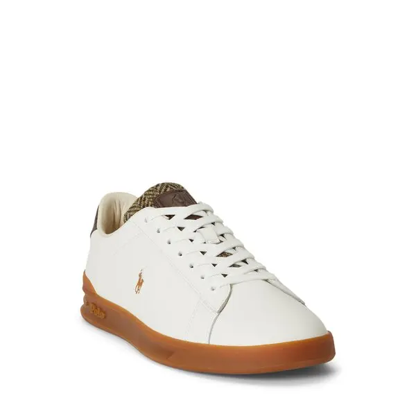 Ralph Lauren Heritage Court Ii Leather-tweed Sneaker - Deckwash White/brown Mult