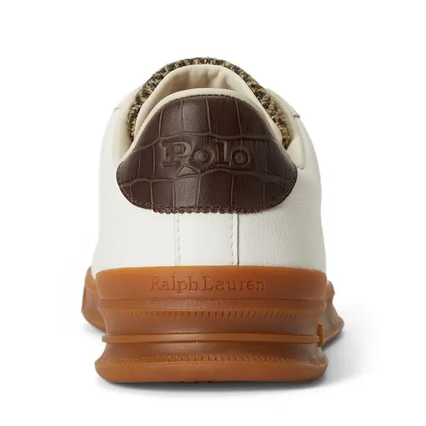 Ralph Lauren Heritage Court Ii Leather-tweed Sneaker - Deckwash White/brown Mult
