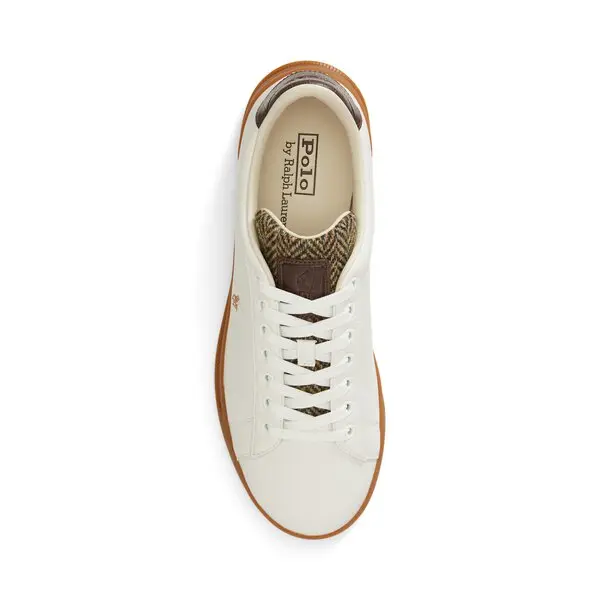 Ralph Lauren Heritage Court Ii Leather-tweed Sneaker - Deckwash White/brown Mult