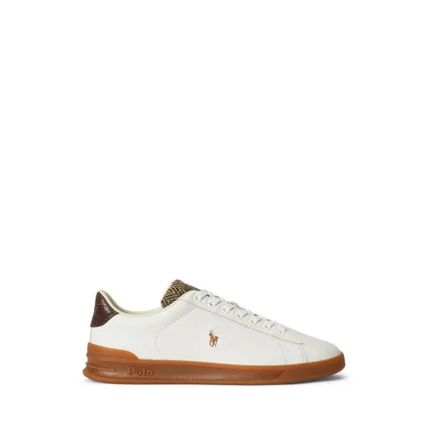 Ralph Lauren Heritage Court Ii Leather-tweed Sneaker - Deckwash White/brown Mult
