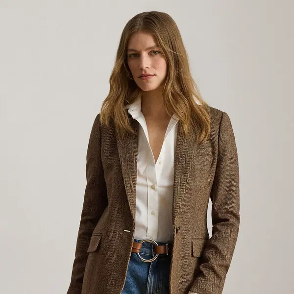 Ralph Lauren Cotton-blend Herringbone Blazer - Brown/tan Multi