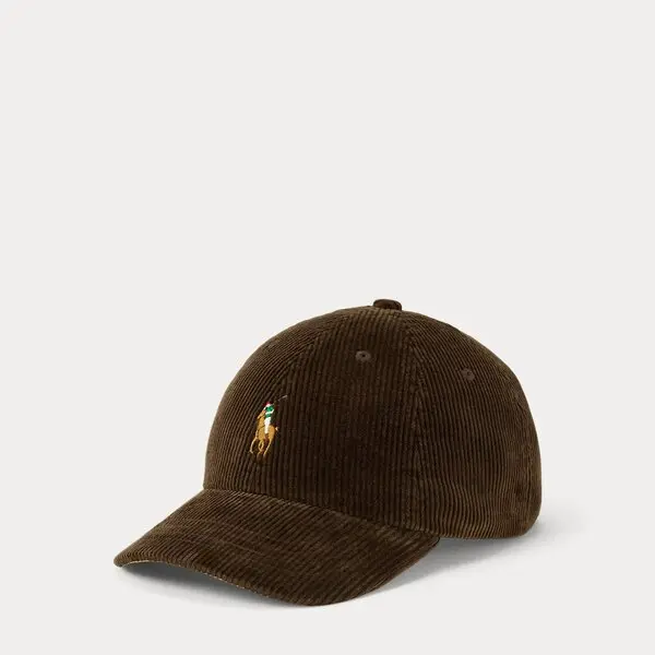 Ralph Lauren Corduroy Ball Cap With Embroidered Pony - Dark Beech