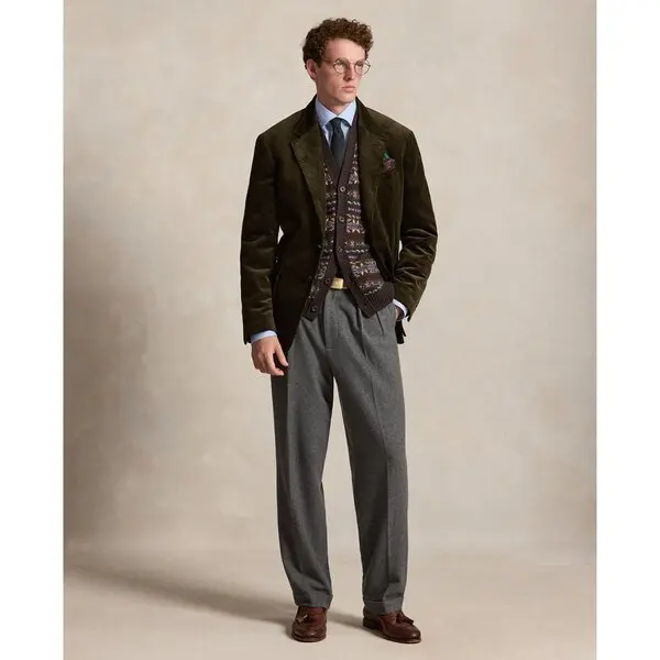Ralph Lauren Rl67 Corduroy Jacket With Braided Leather Buttons - Dark Loden