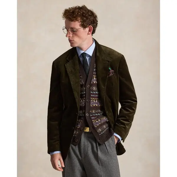 Ralph Lauren Rl67 Corduroy Jacket With Braided Leather Buttons - Dark Loden
