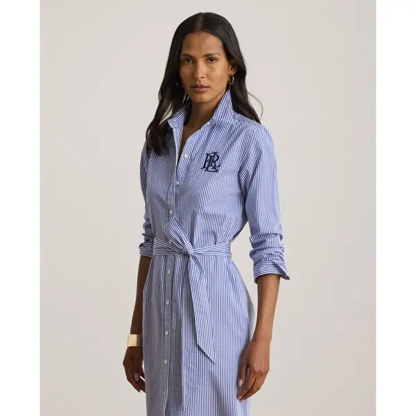 Ralph Lauren Striped Cotton Broadcloth Belted Shirtdress