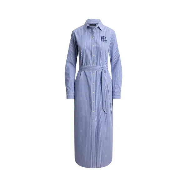 Ralph Lauren Striped Cotton Broadcloth Belted Shirtdress