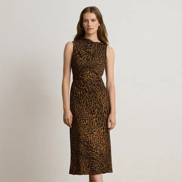 Ralph Lauren Ocelot-print Pleated Crepe Dress - Tan Multi