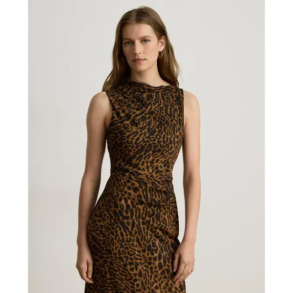 Ralph Lauren Ocelot-print Pleated Crepe Dress