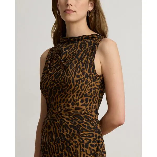 Ralph Lauren Ocelot-print Pleated Crepe Dress