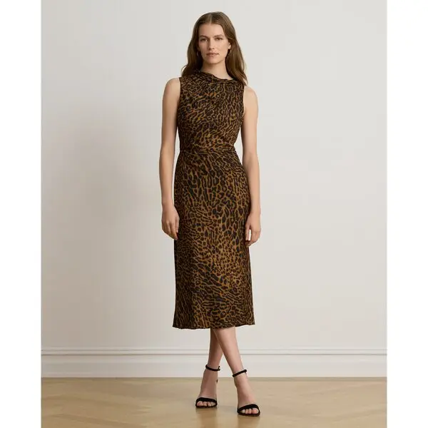 Ralph Lauren Ocelot-print Pleated Crepe Dress