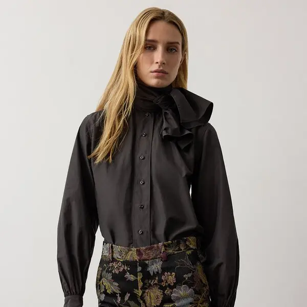 Ralph Lauren Dara Tie-neck Poplin Blouse - Chocolate