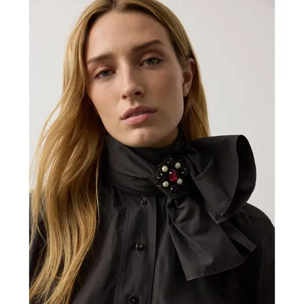 Ralph Lauren Dara Tie-neck Poplin Blouse - Chocolate