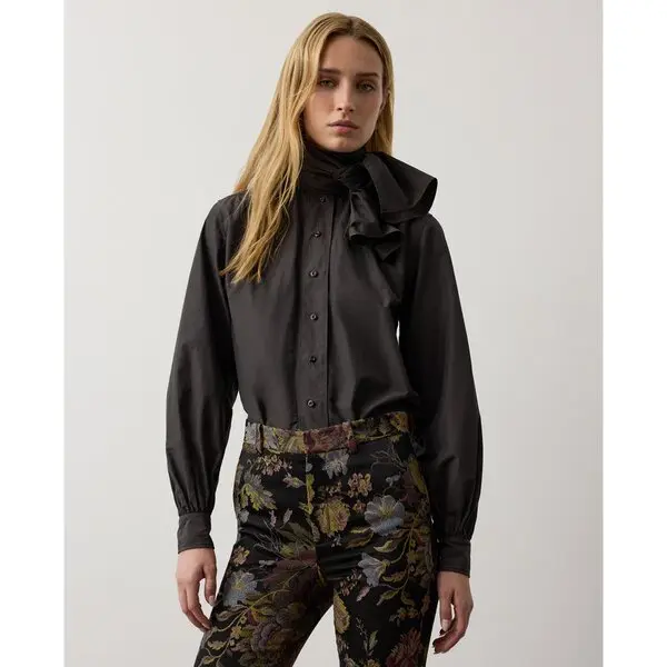 Ralph Lauren Dara Tie-neck Poplin Blouse - Chocolate